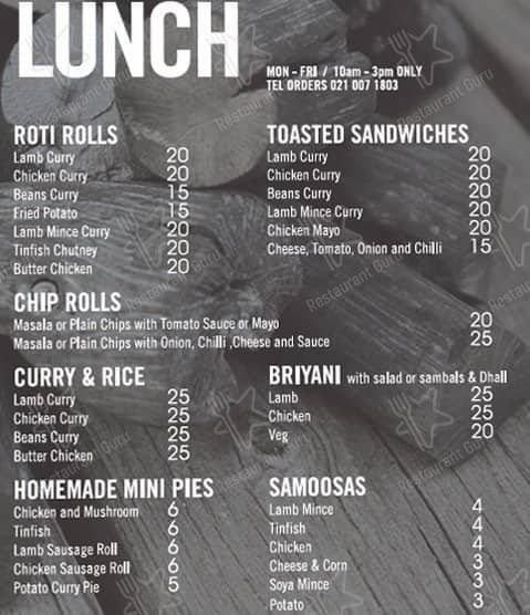 Menu at Indigo Bellville restaurant, Cape Town