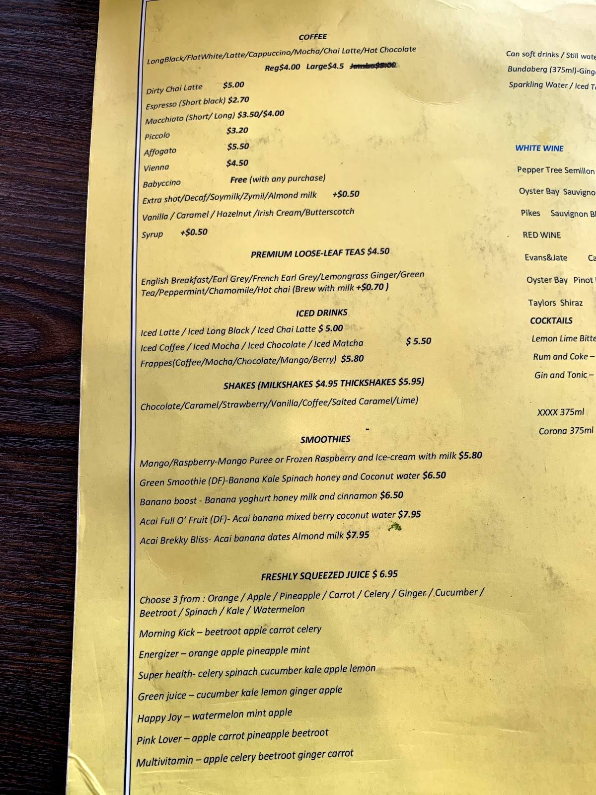 Menu at Corner Cafe 26, Indooroopilly