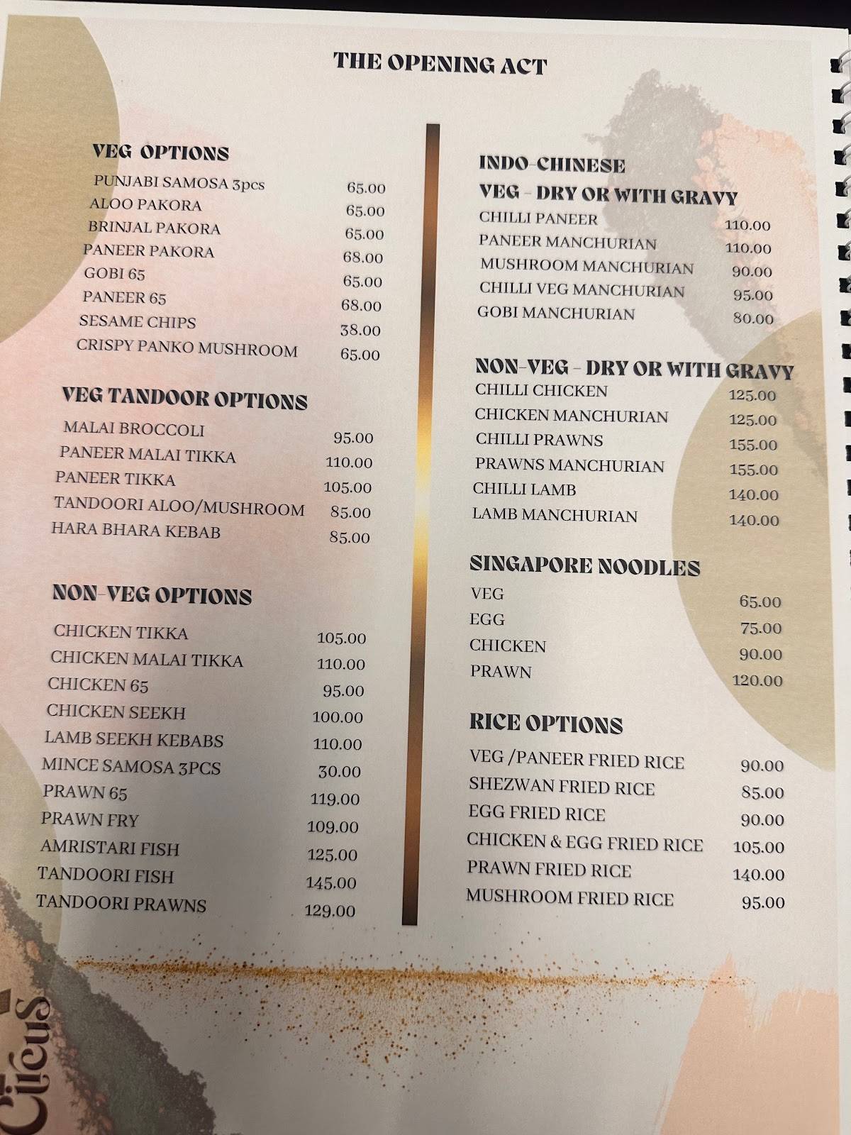 Menu at Indya Circus (Indian Restaurant), Umhlanga