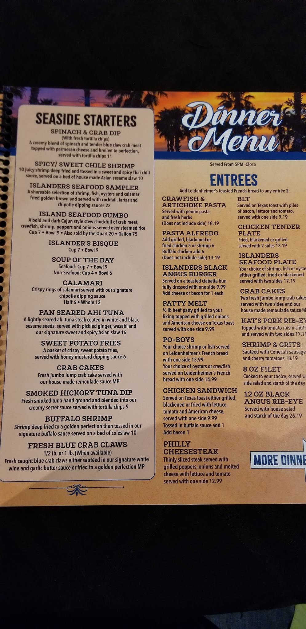 Menu at Islanders Restaurant & Bar, Dauphin Island