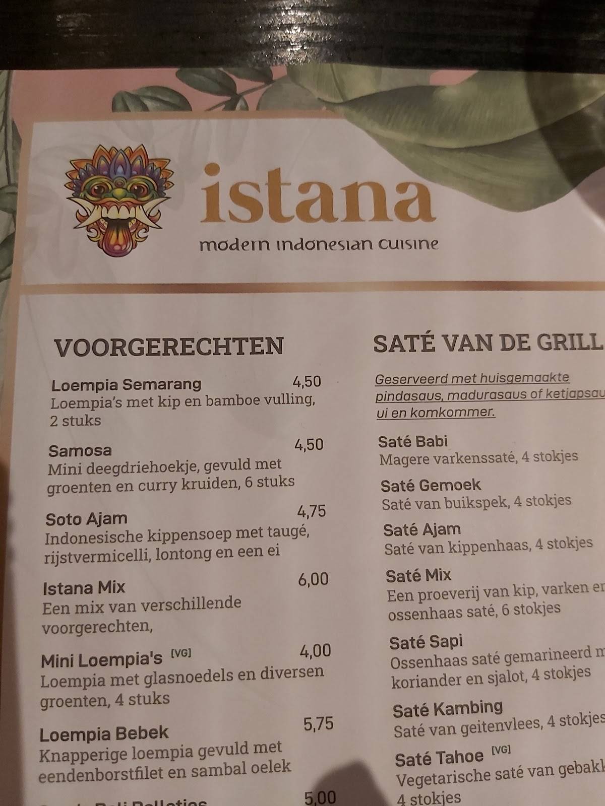 Speisekarte von Istana Indonesisch Restaurant, Den Haag
