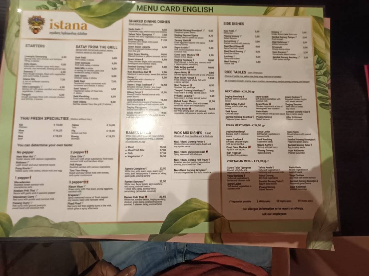 Speisekarte von Istana Indonesisch Restaurant, Den Haag