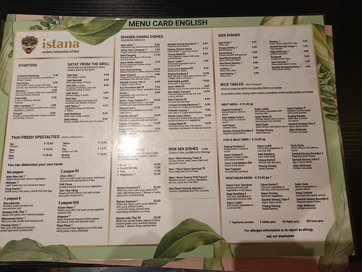 Speisekarte von Istana Indonesisch Restaurant, Den Haag