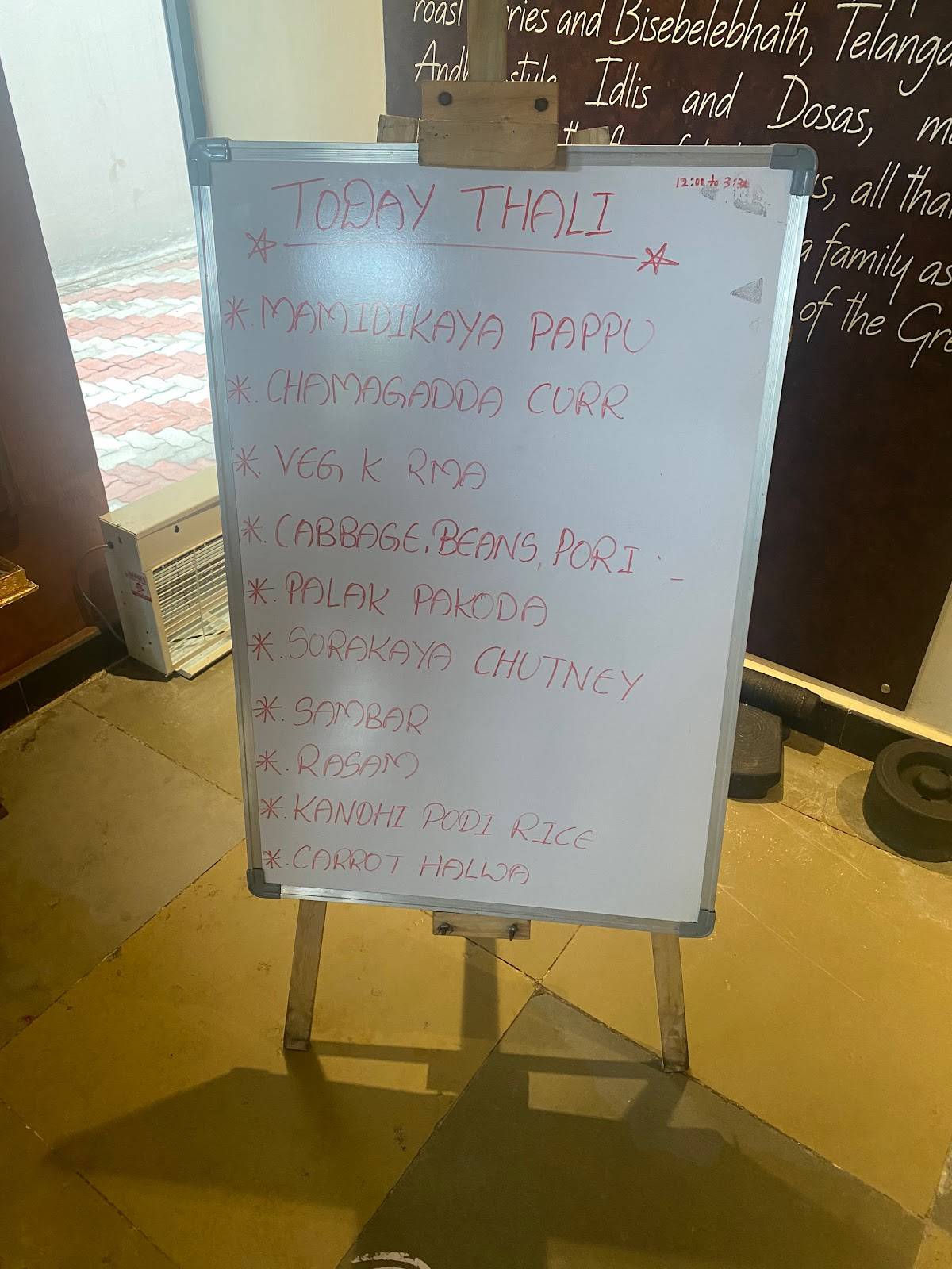 Menu at Itlu, Hyderabad