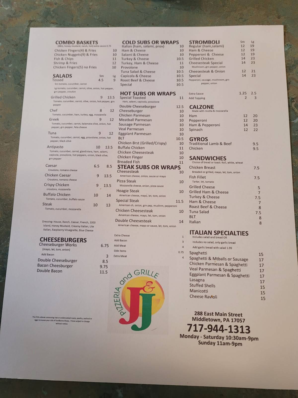 Menu at J & J Pizzeria and Grille, Middletown