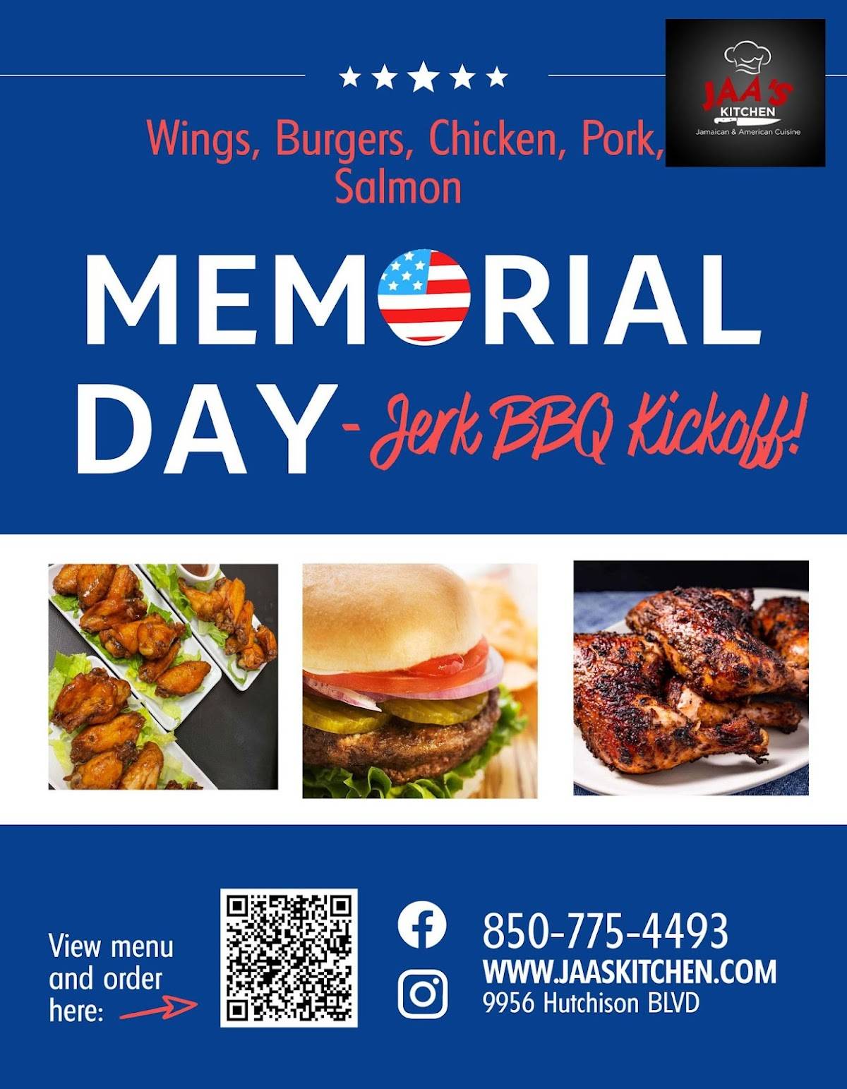 Menu at JAA's Kitchen restaurant, Panama City Beach, Hutchison Blvd