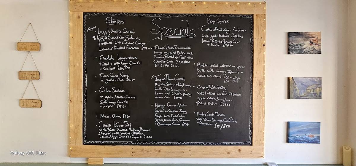 Menu at JASPERS BISTRO restaurant, Amble