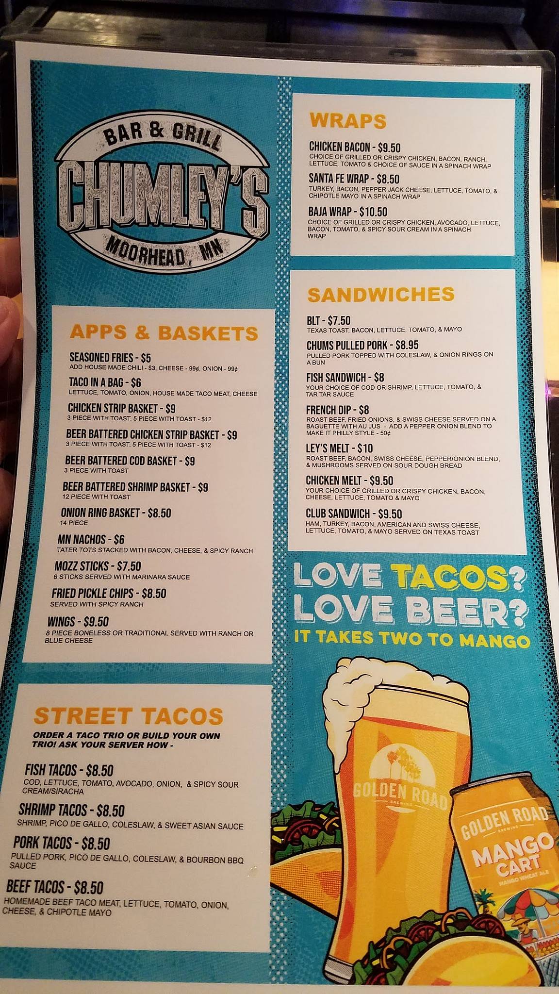 Menu at JC Chumleys pub & bar, Moorhead