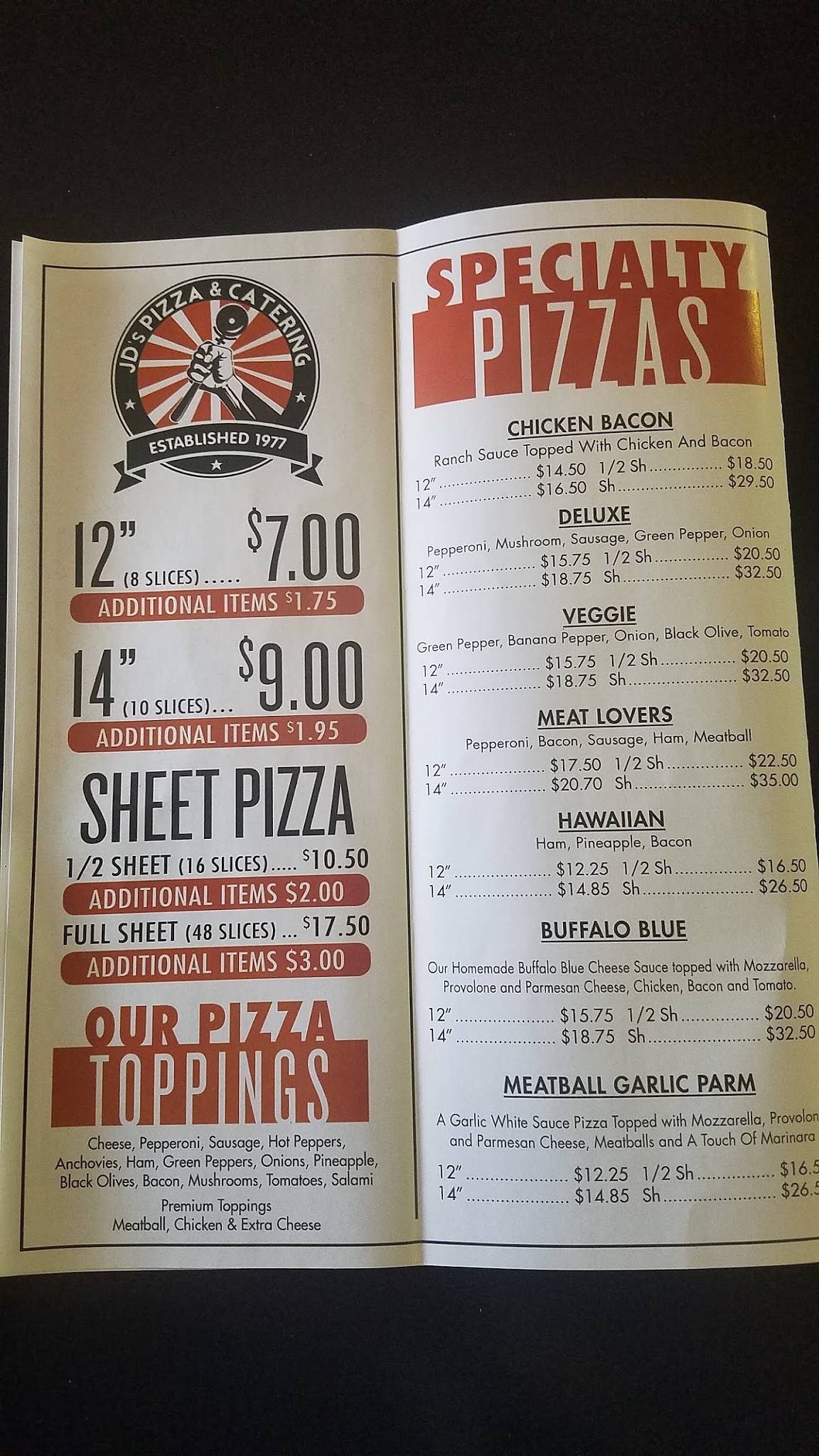 Menu at JD's Pizza of Ashtabula pizzeria, Ashtabula