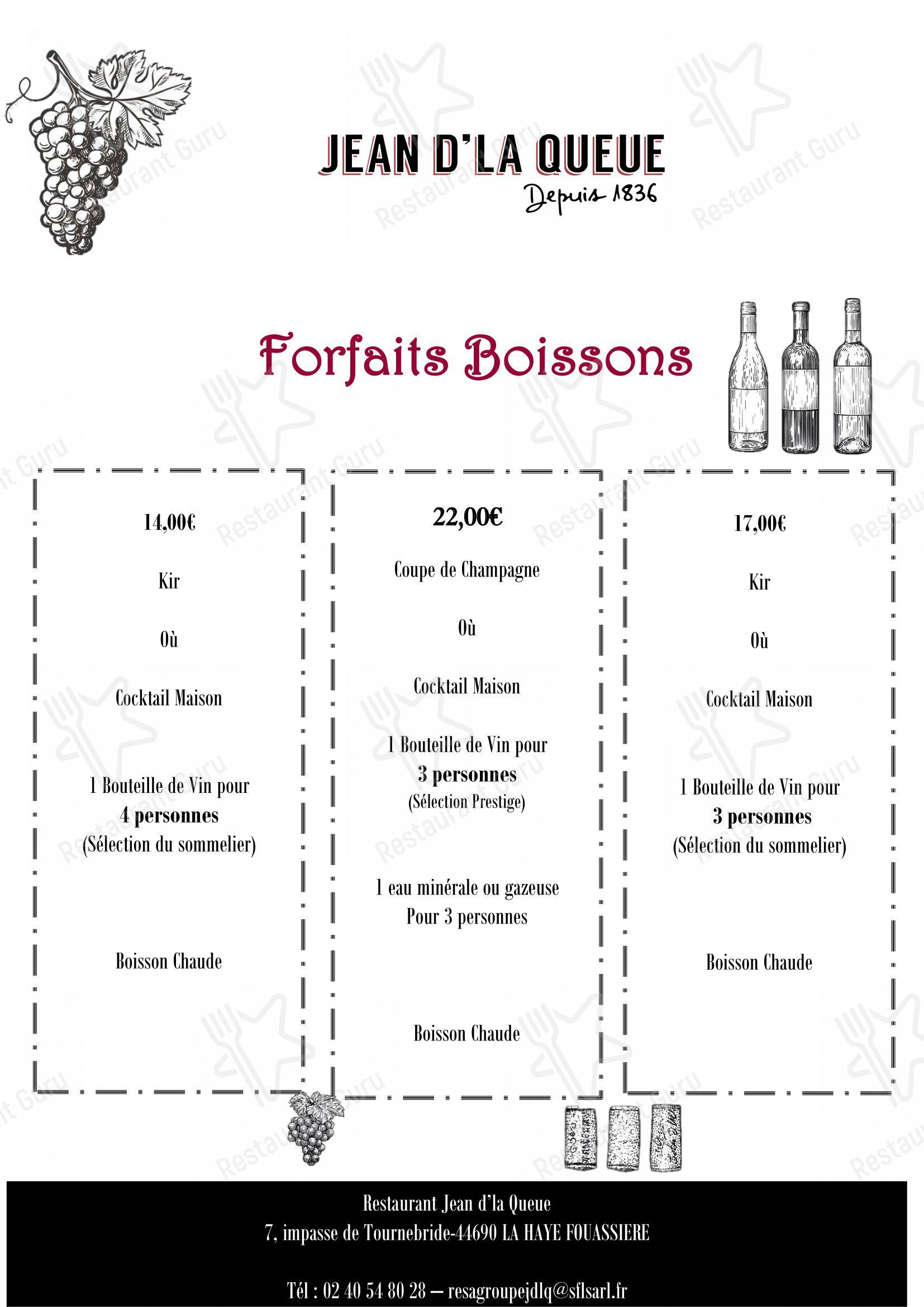 Menu au JEAN DE LA QUEUE restaurant, La Haie-Fouassière