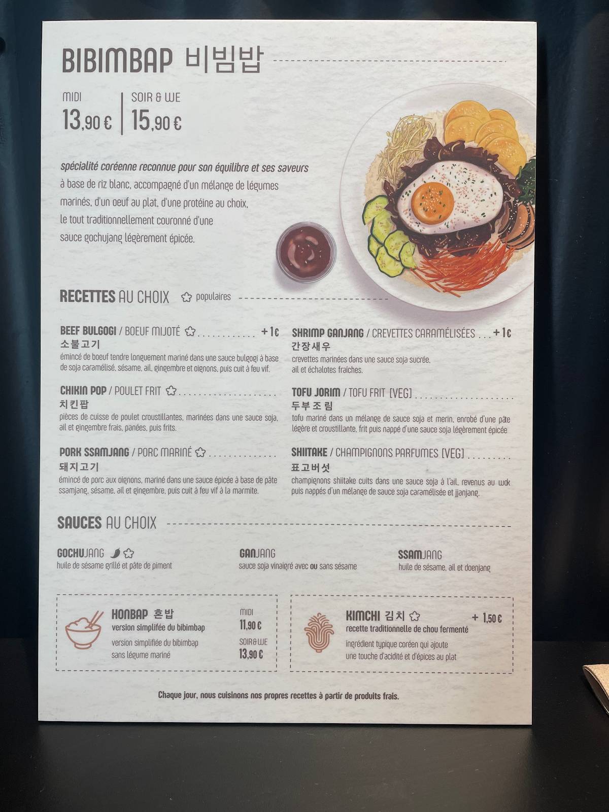 Menu au JIN-JOO - Bellecour Korean Food restaurant, Lyon