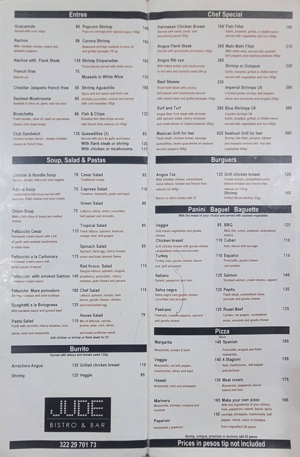 Carta de JUDE Bistro & Bar, Nuevo Vallarta