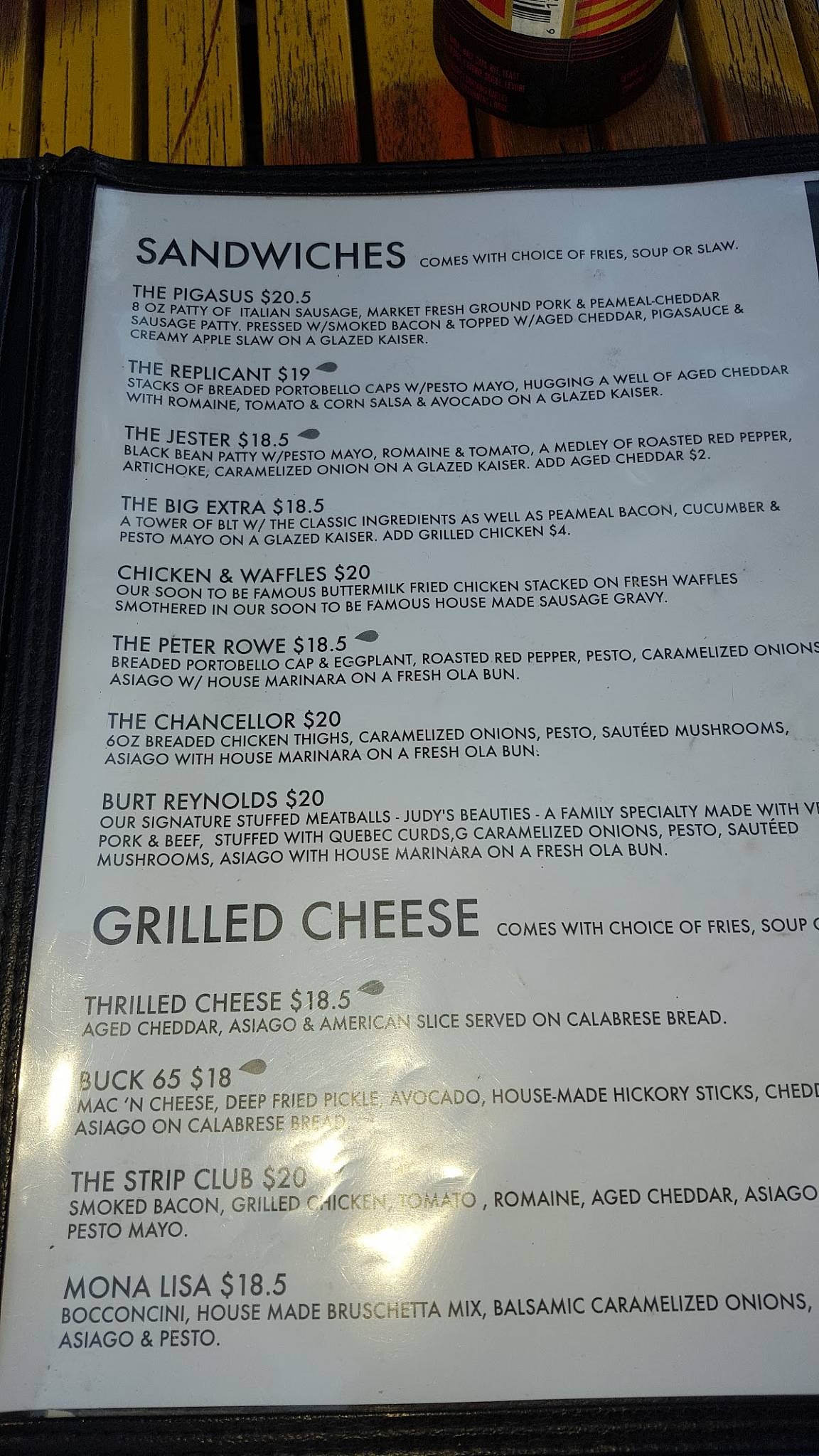 Menu at Jack & Lois restaurant, Hamilton