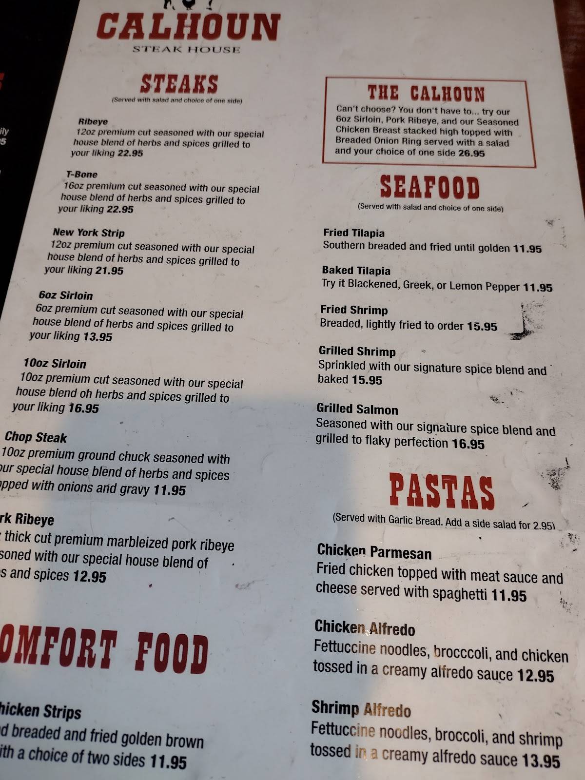 Menu at Calhoun Steakhouse, Jacksonville