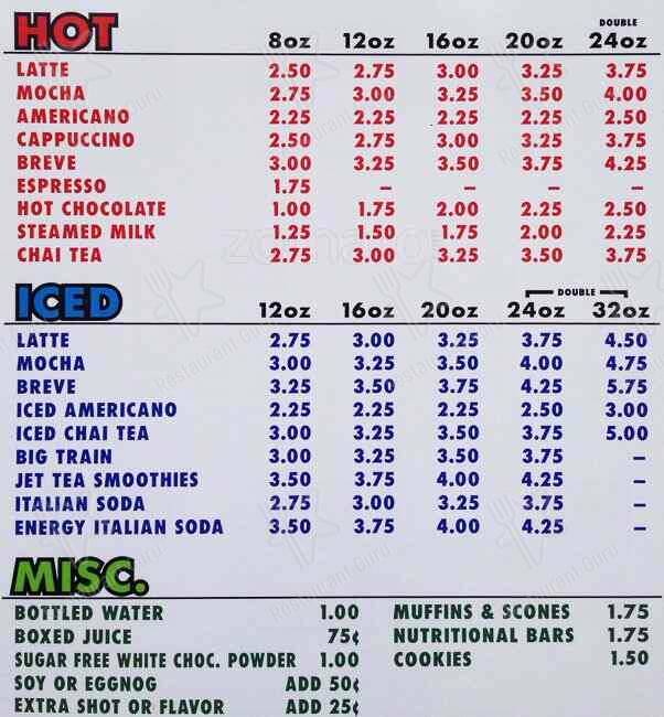 Menu at Jason's Java cafe, Brier