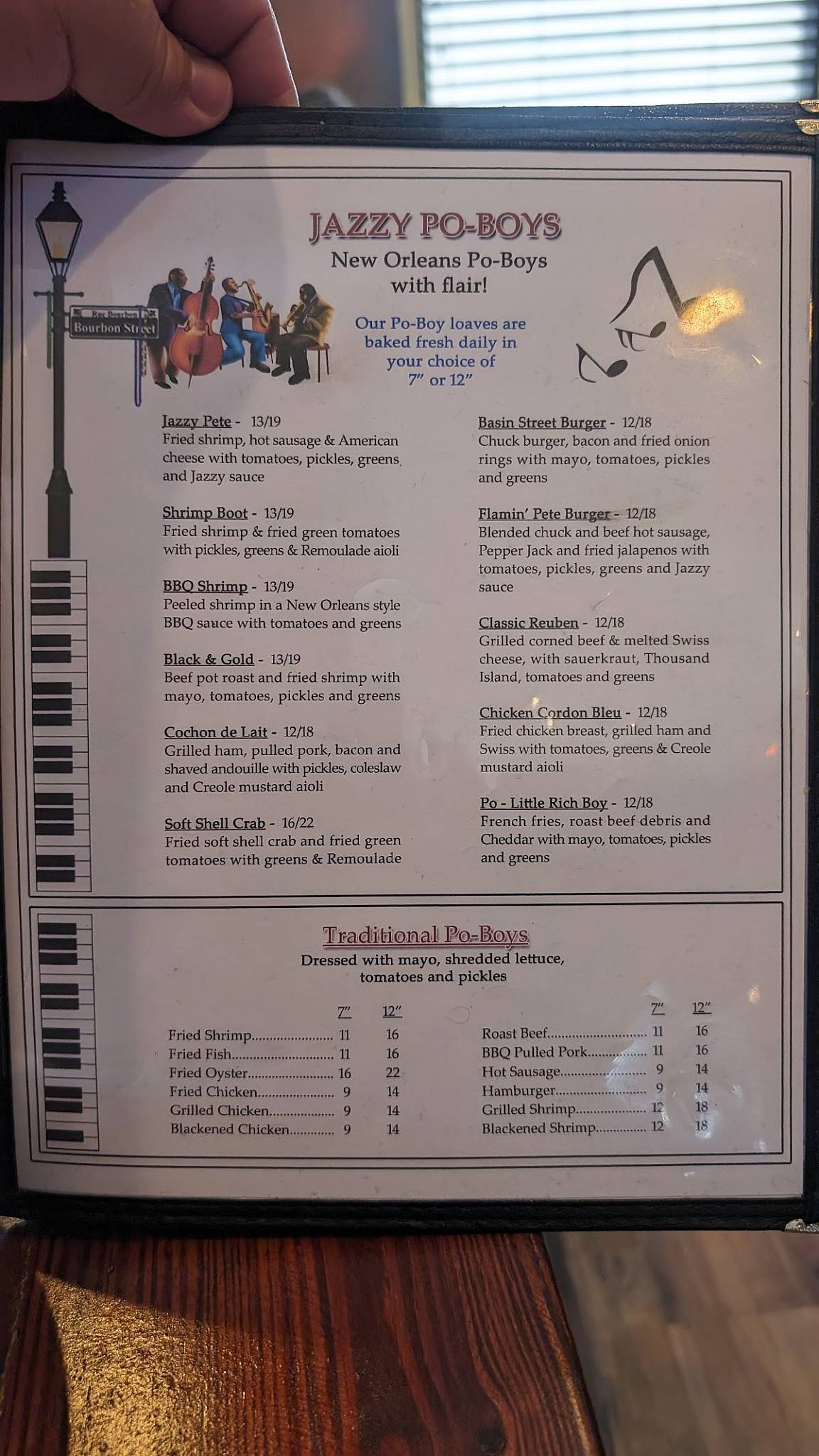 Menu at Jazzy Pete's Poboys restaurant, Slidell