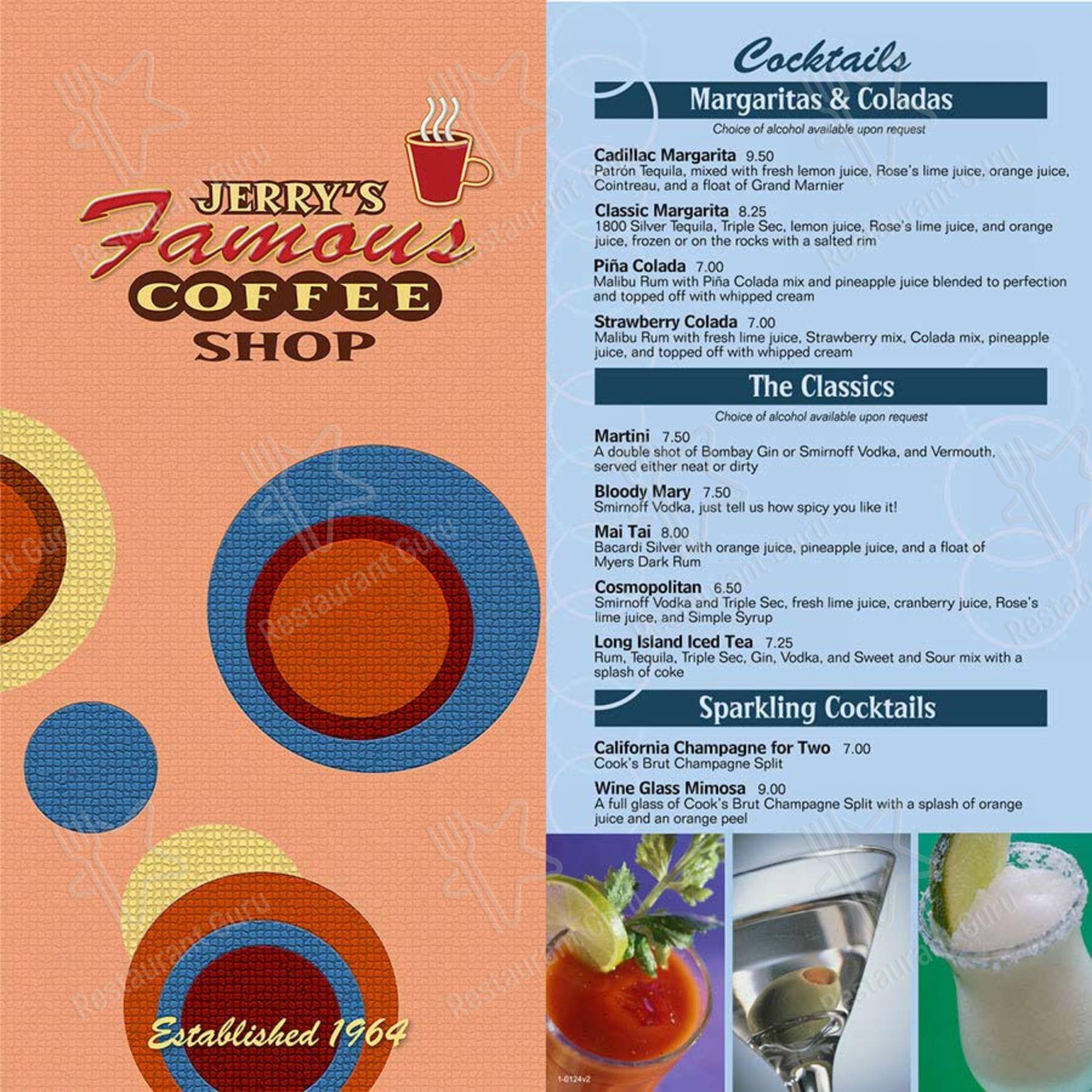 Menu at Jerry's Famous Coffee Shop cafe, North Las Vegas