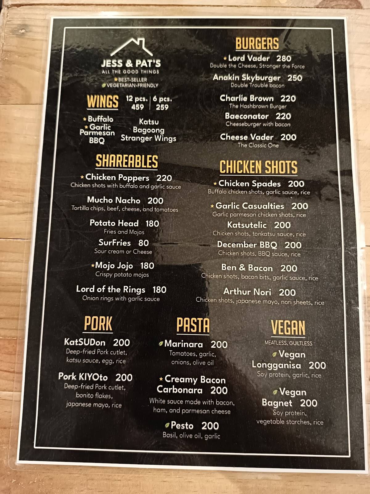 Menu at Jess & Pat's cafe, Quezon City
