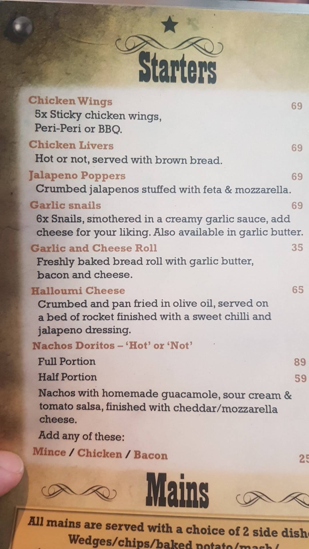Menu at Jimmy Jaggers Bar & Grill, Parys