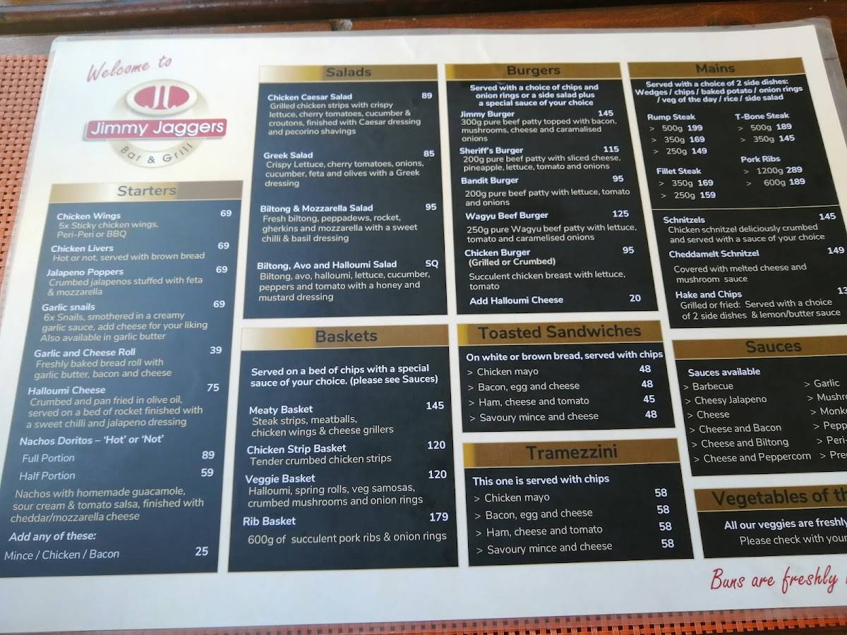 Menu at Jimmy Jaggers Bar & Grill, Parys