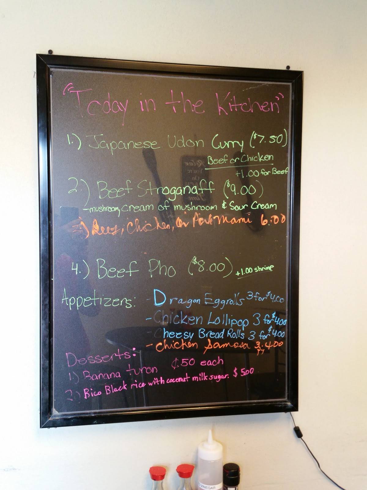 Menu at Jocelyn's Philippine Kitchen restaurant, Salina, S Santa Fe Ave