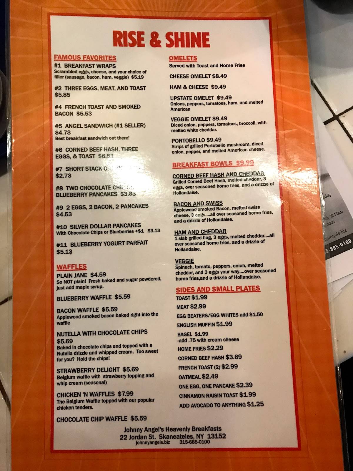 Menu at Johnny Angel's Heavenly Burgers pub & bar, Skaneateles