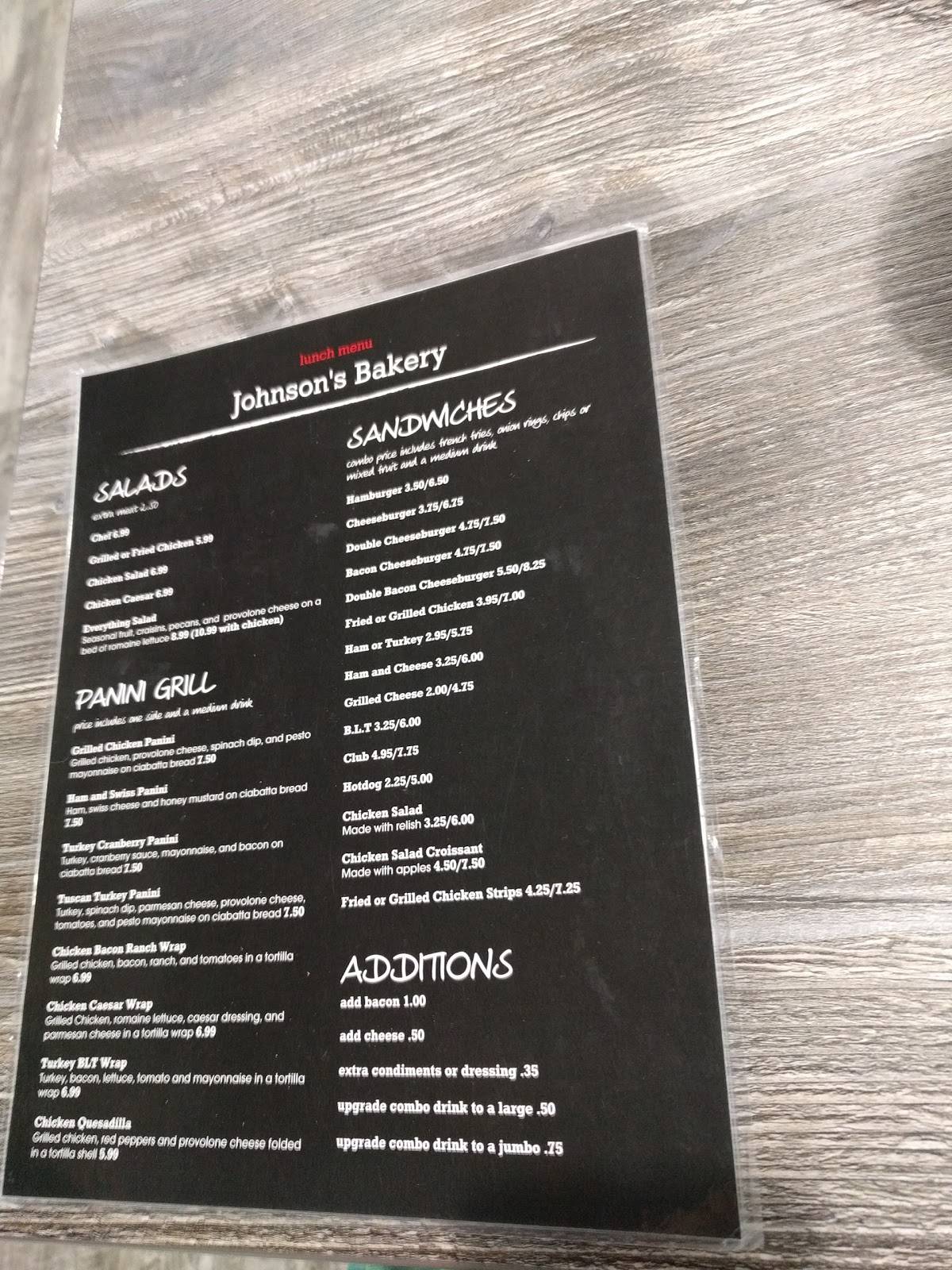 Menu at Johnson's Bakery, Perry