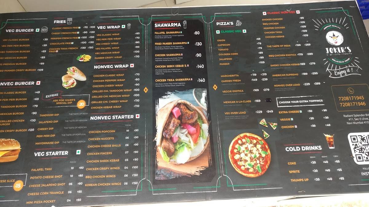 Menu at Joker's, Navi Mumbai