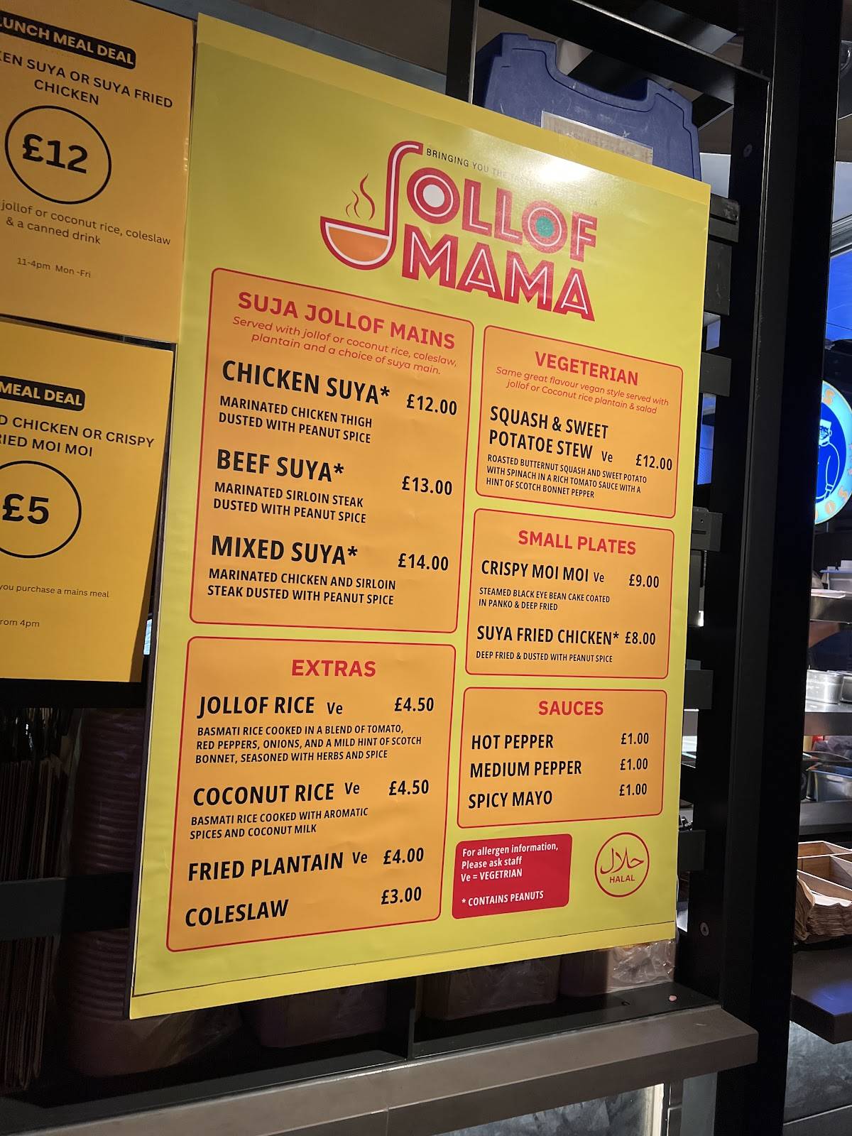 Menu at Jollof Mama restaurant, London