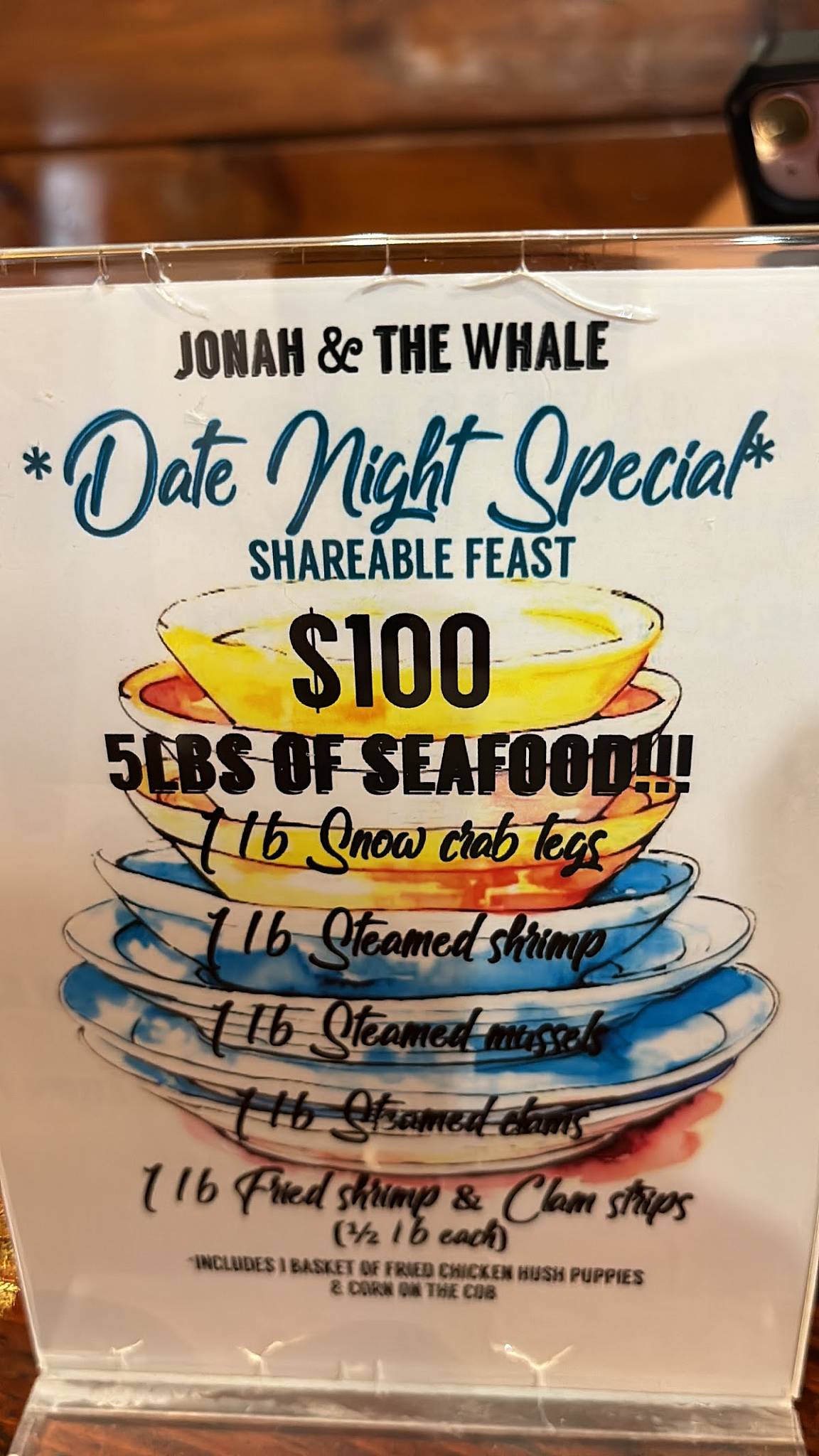 Menu at Jonah and the Whale restaurant, Ocean City, Baltimore Ave