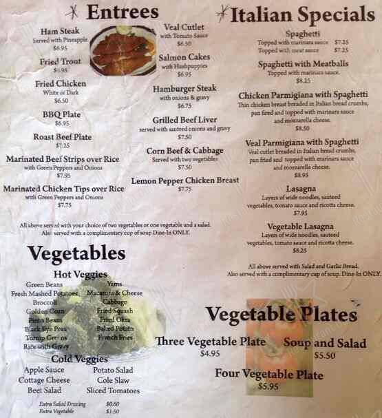 Menu at Jonathan's restaurant, Matthews