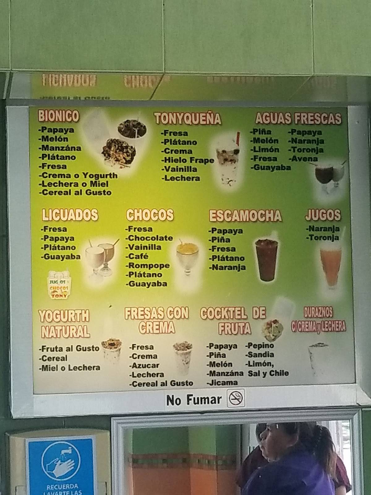 Carta del pub y bar Jugos y Chocos Tony, Aguascalientes, Profesor ...