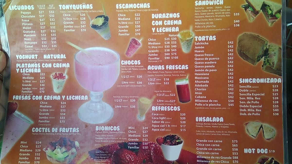 Carta del pub y bar Jugos y Chocos Tony, Aguascalientes, Profesor ...