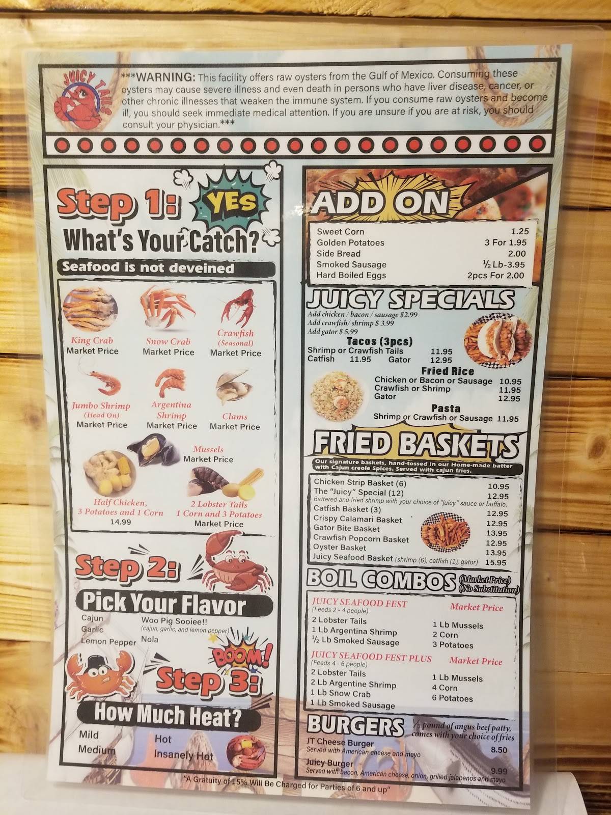 Menu at Juicy Tails restaurant, Rogers