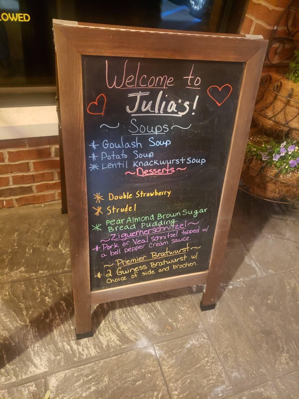 Menu at Julia's German Stammtisch restaurant, Columbia, 120 ...