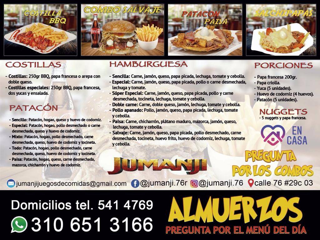 Carta de Jumanji Restaurante, Bogotá