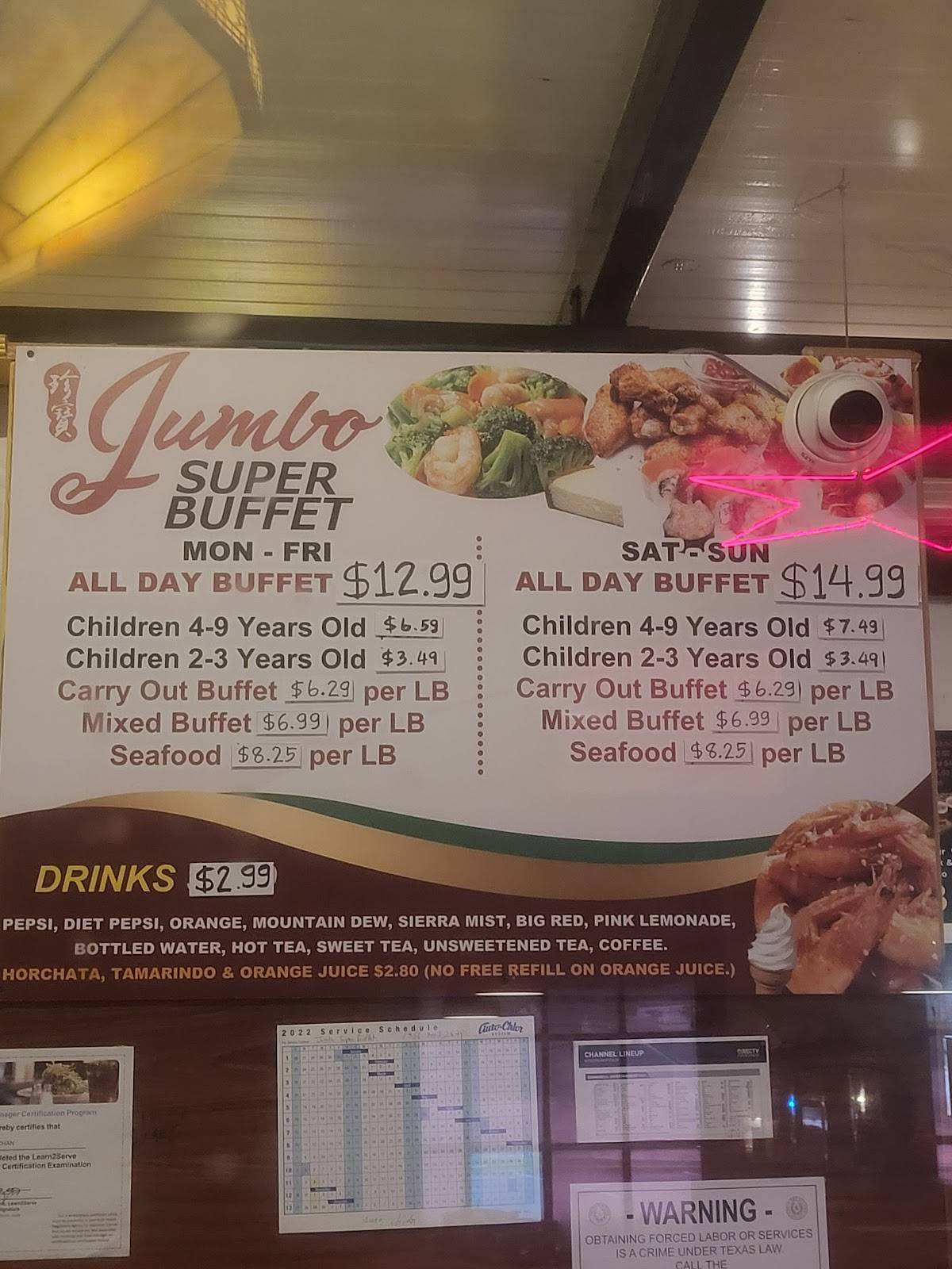 Menu at Jumbo Super Buffet restaurant, Dallas, Park Ln