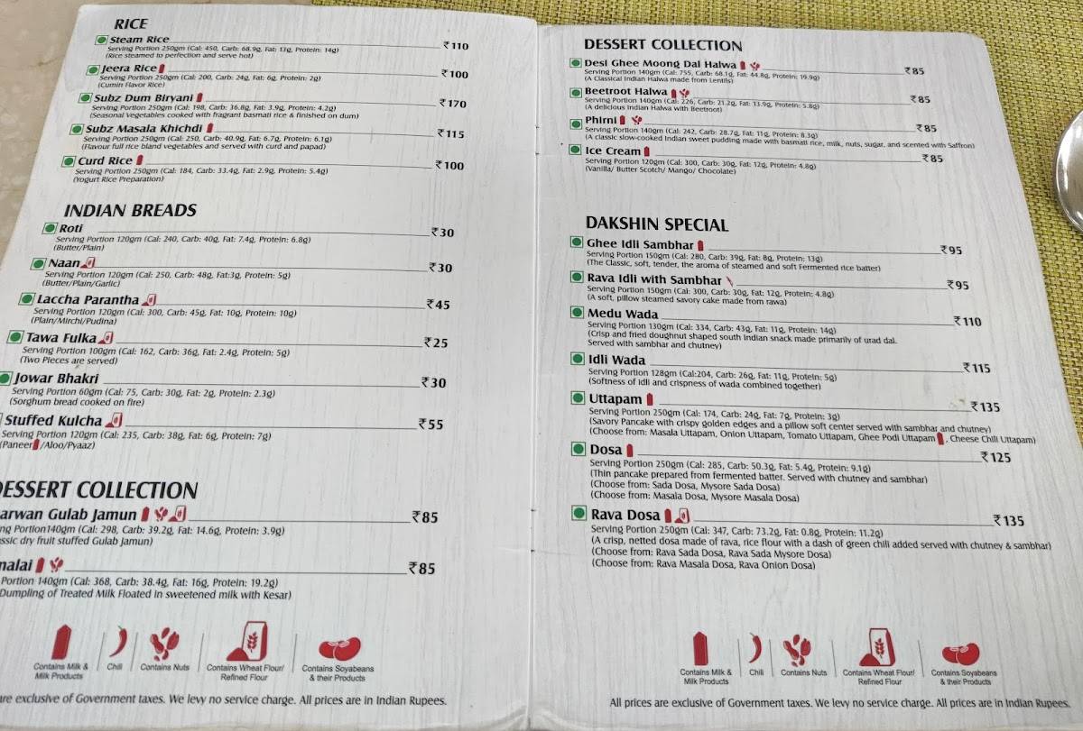Menu at Jupiter Hospital Canteen, Pune