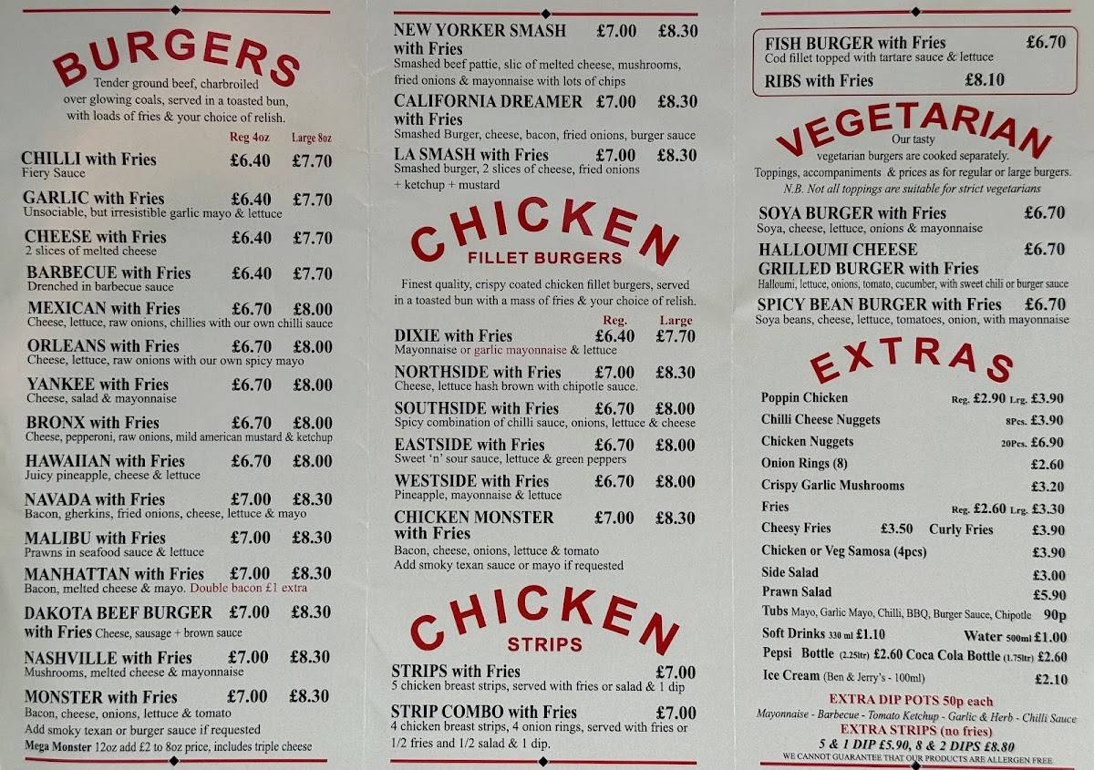 Menu at Just Burgers Plus fast food, Feltham
