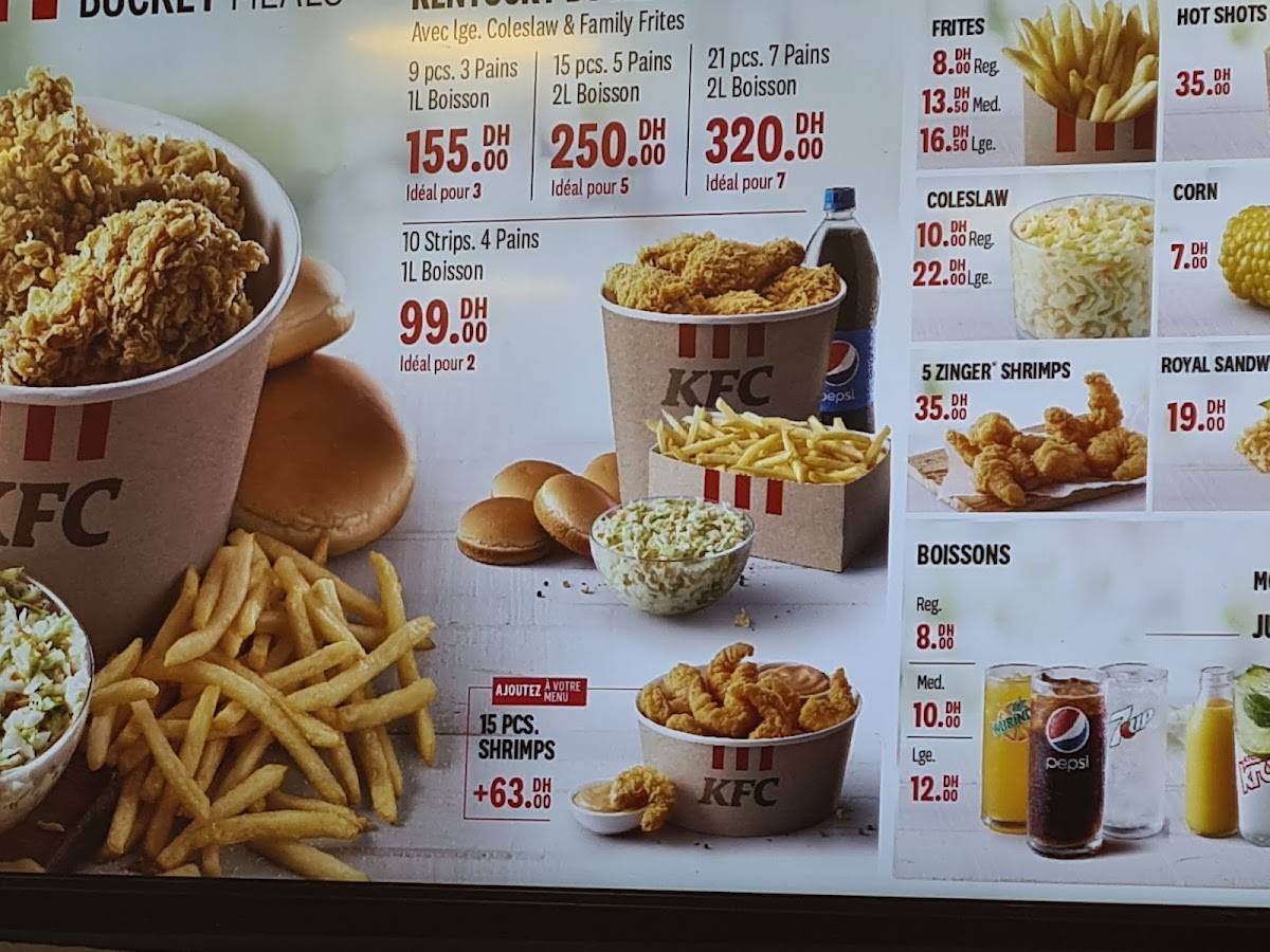 Menu au KFC restaurant, Rabat, Av. Fal Ould Oumeir