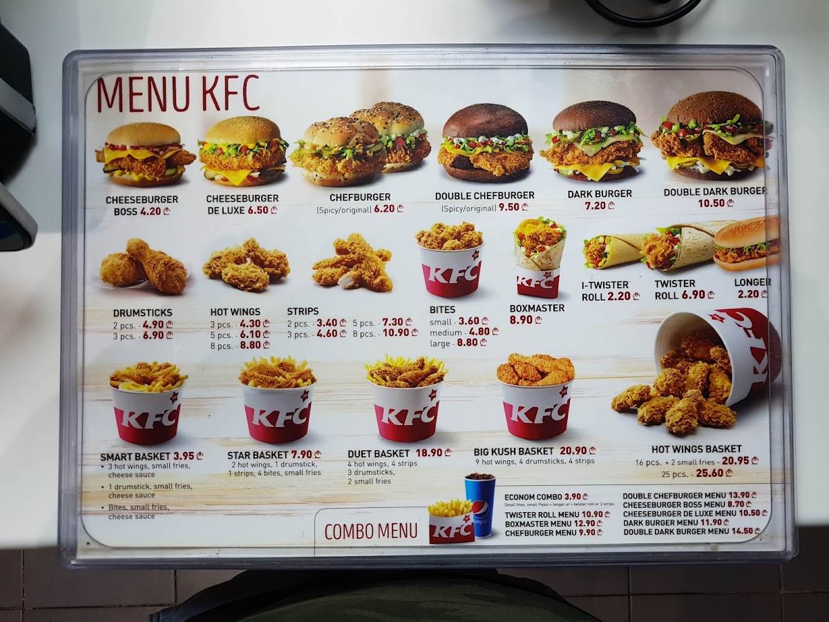 Menu at KFC restaurant, Tbilisi, 26 Ilia Chavchavadze Avenue