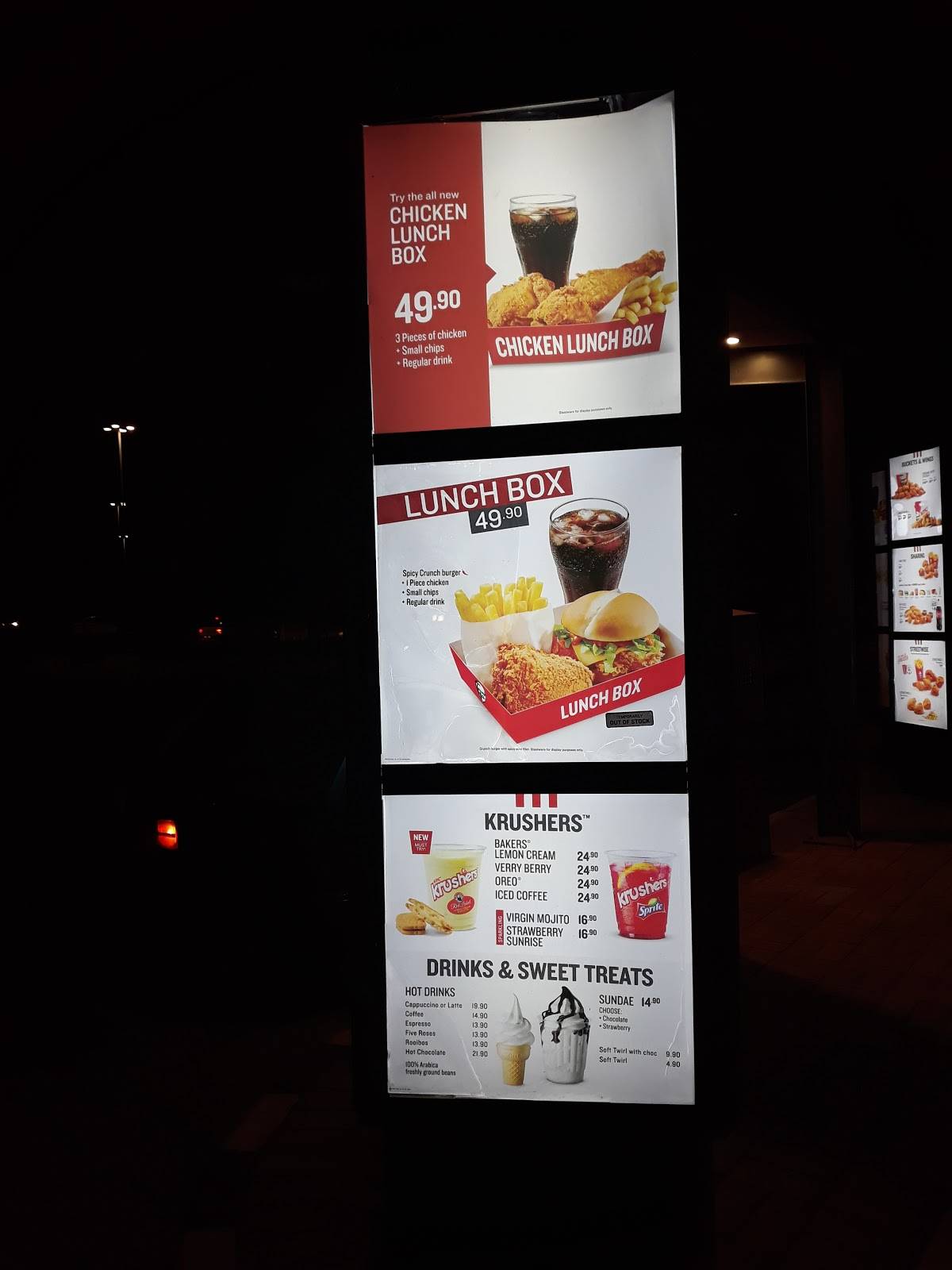 Menu at KFC Vaal Mall restaurant, Vanderbijlpark, Vaal Mall Shopping Centre