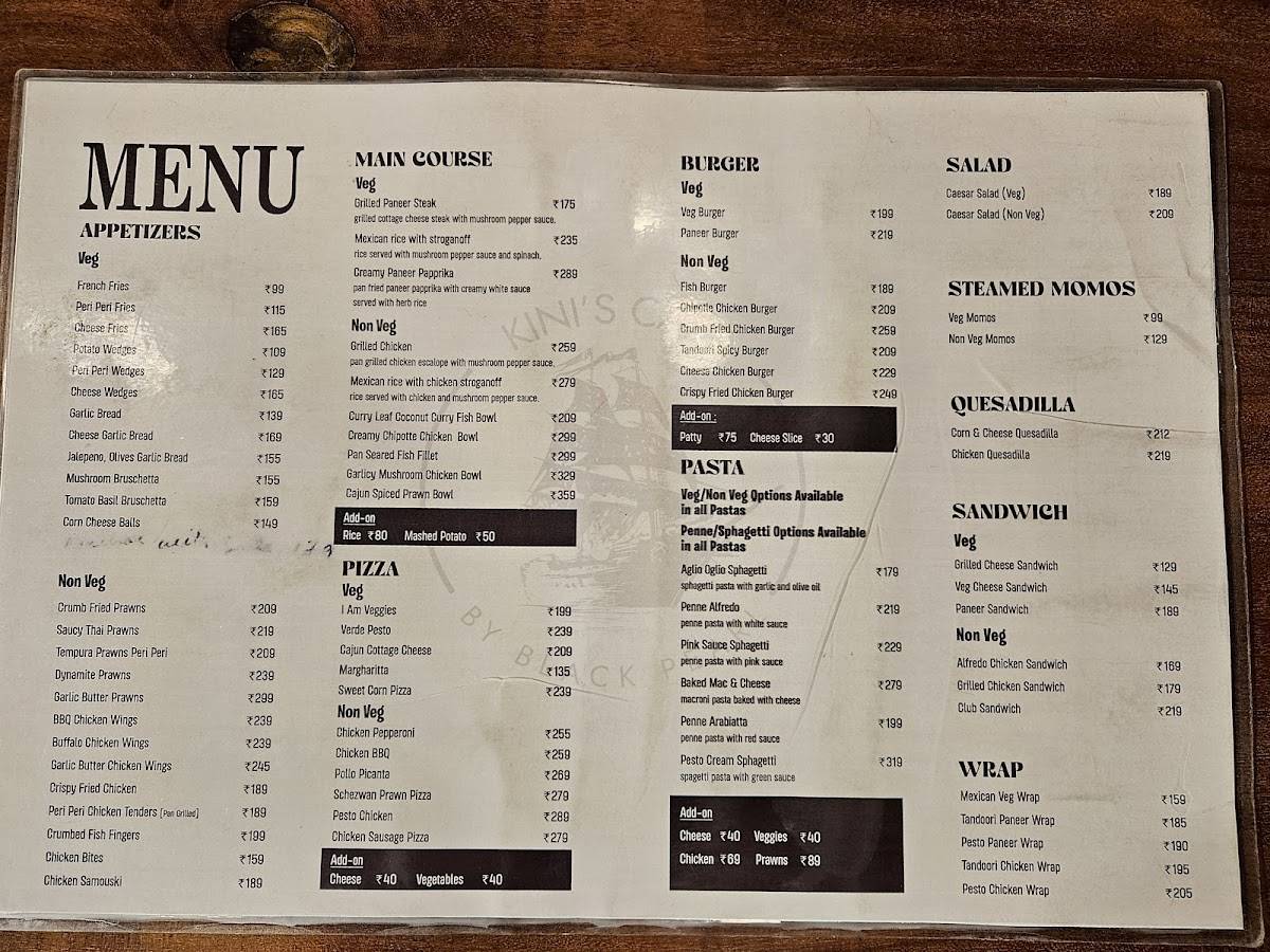 Menu at KINI'S CAFE, Chennai