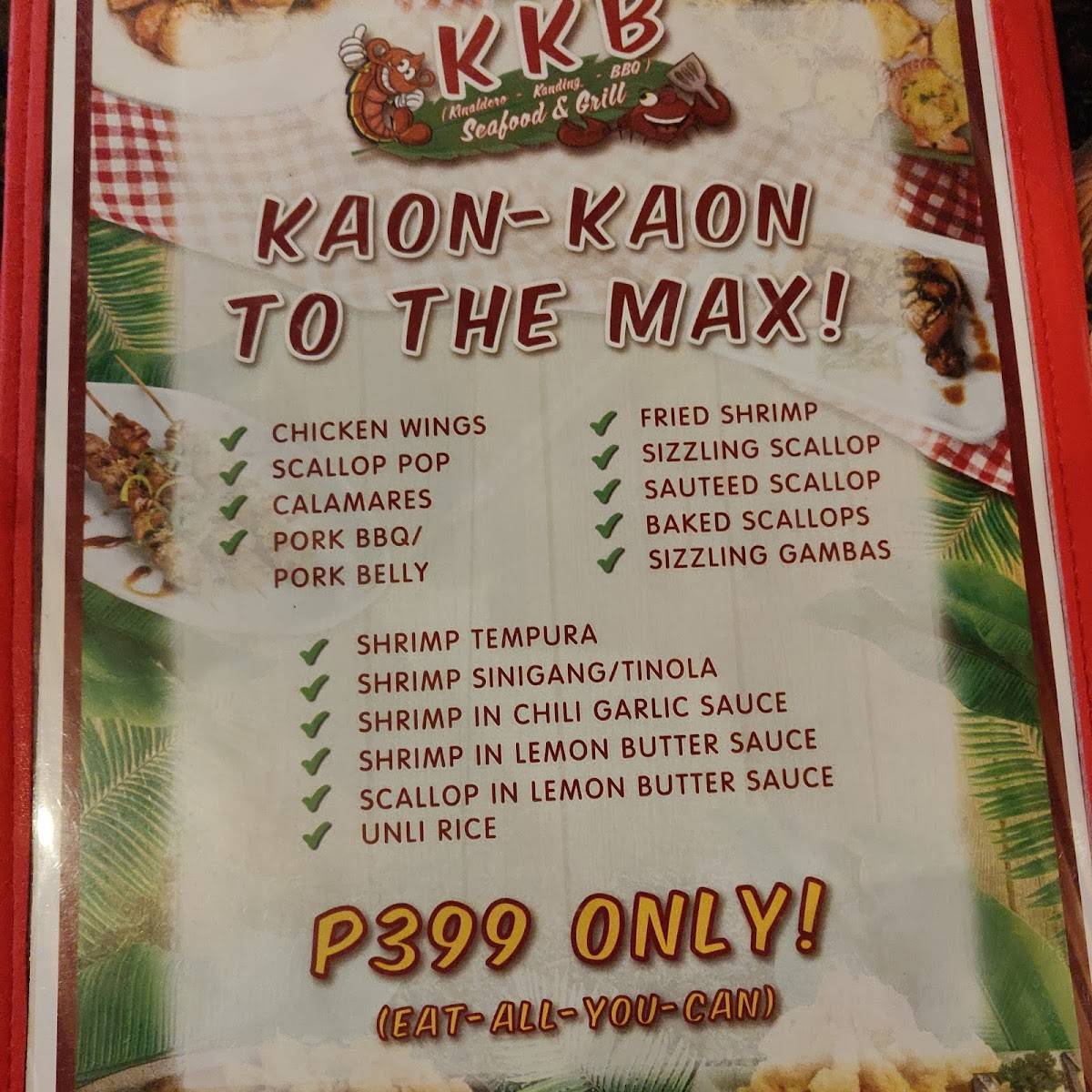 Menu at KKB Seafood and BBQ Grill, Lapu-Lapu City, 7XX7+7JG