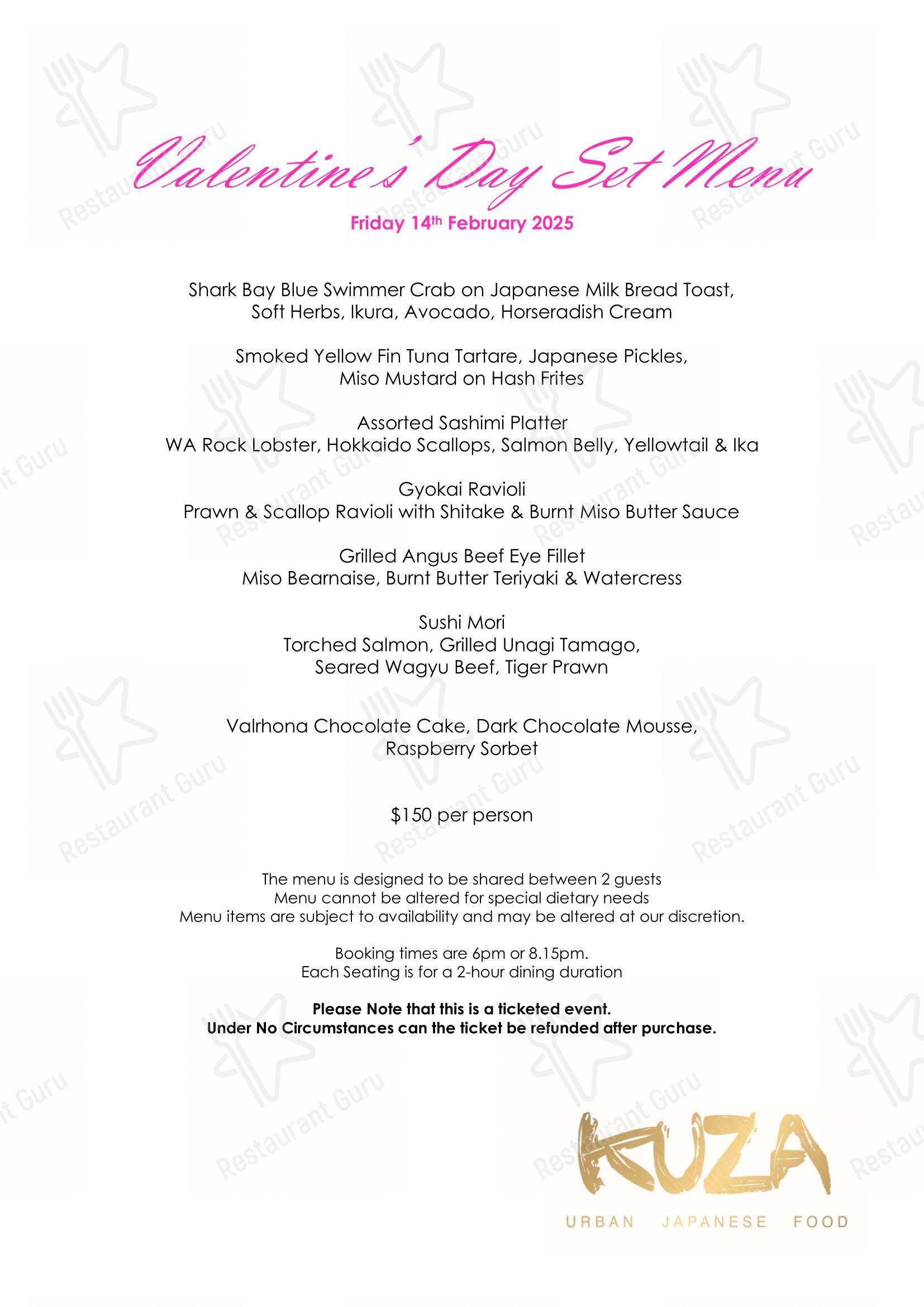 Menu at KUZA restaurant, Victoria Park, 393 Albany Hwy