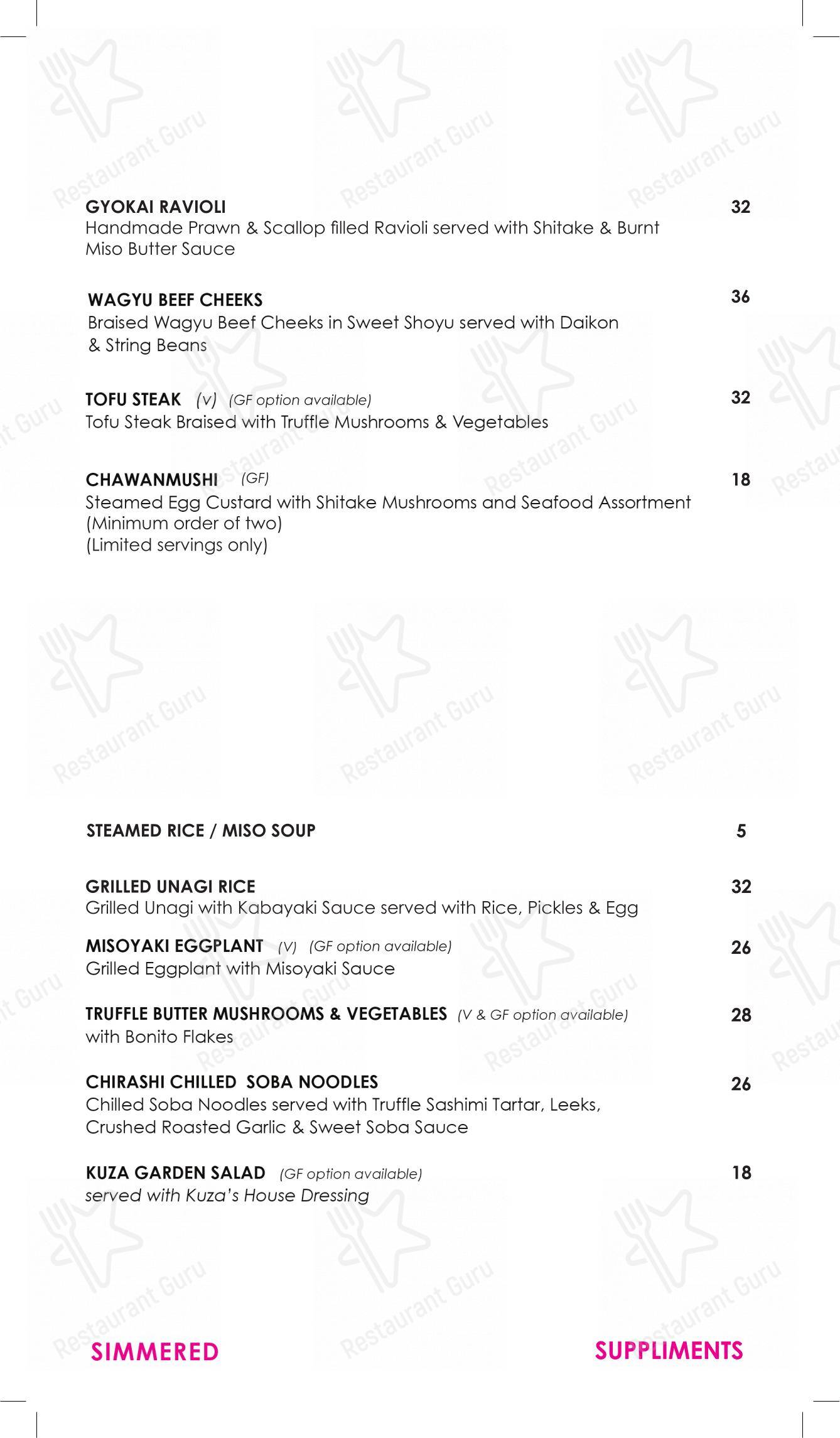 Menu at KUZA restaurant, Victoria Park, 393 Albany Hwy