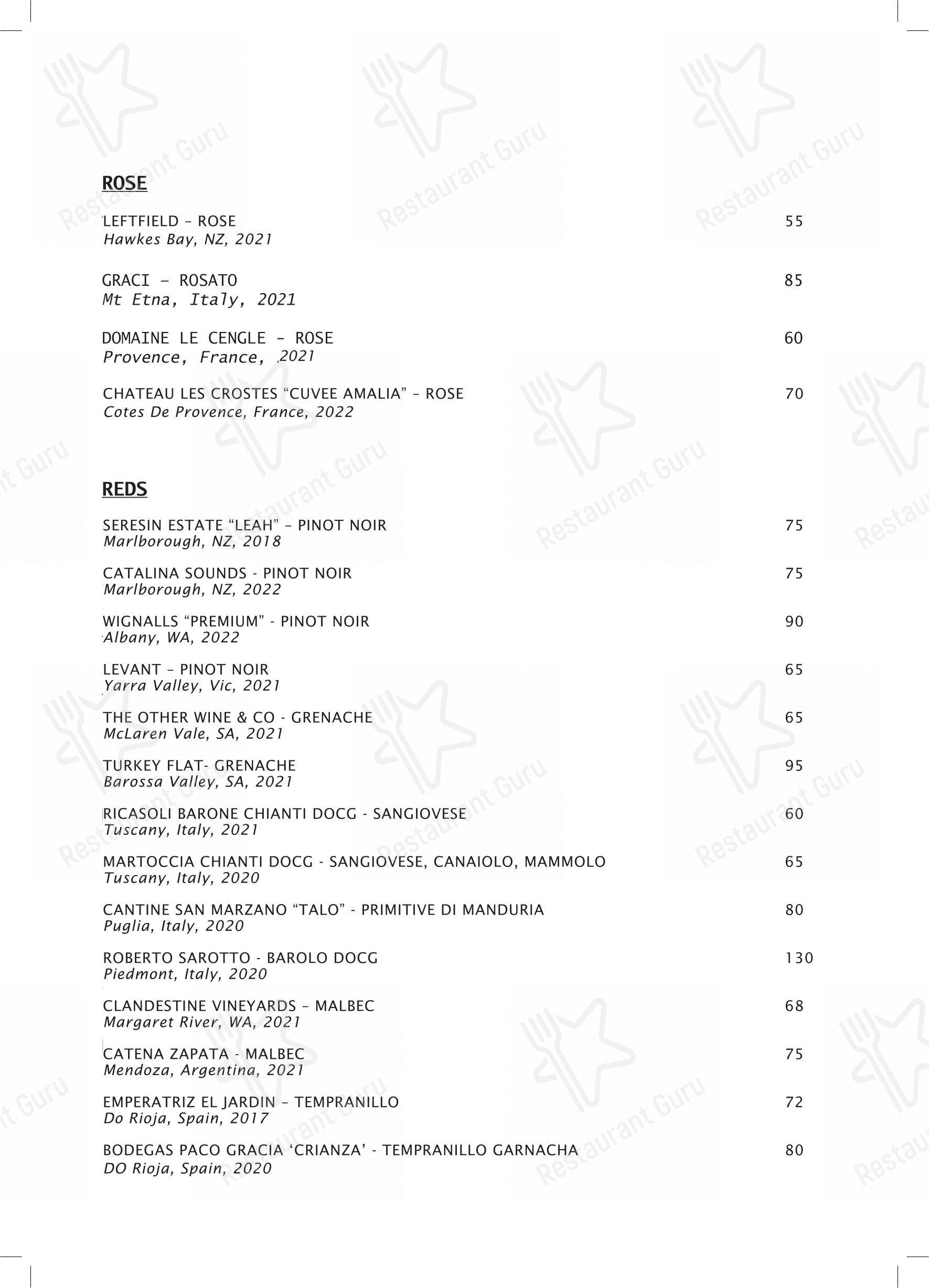 Menu at KUZA restaurant, Victoria Park, 393 Albany Hwy