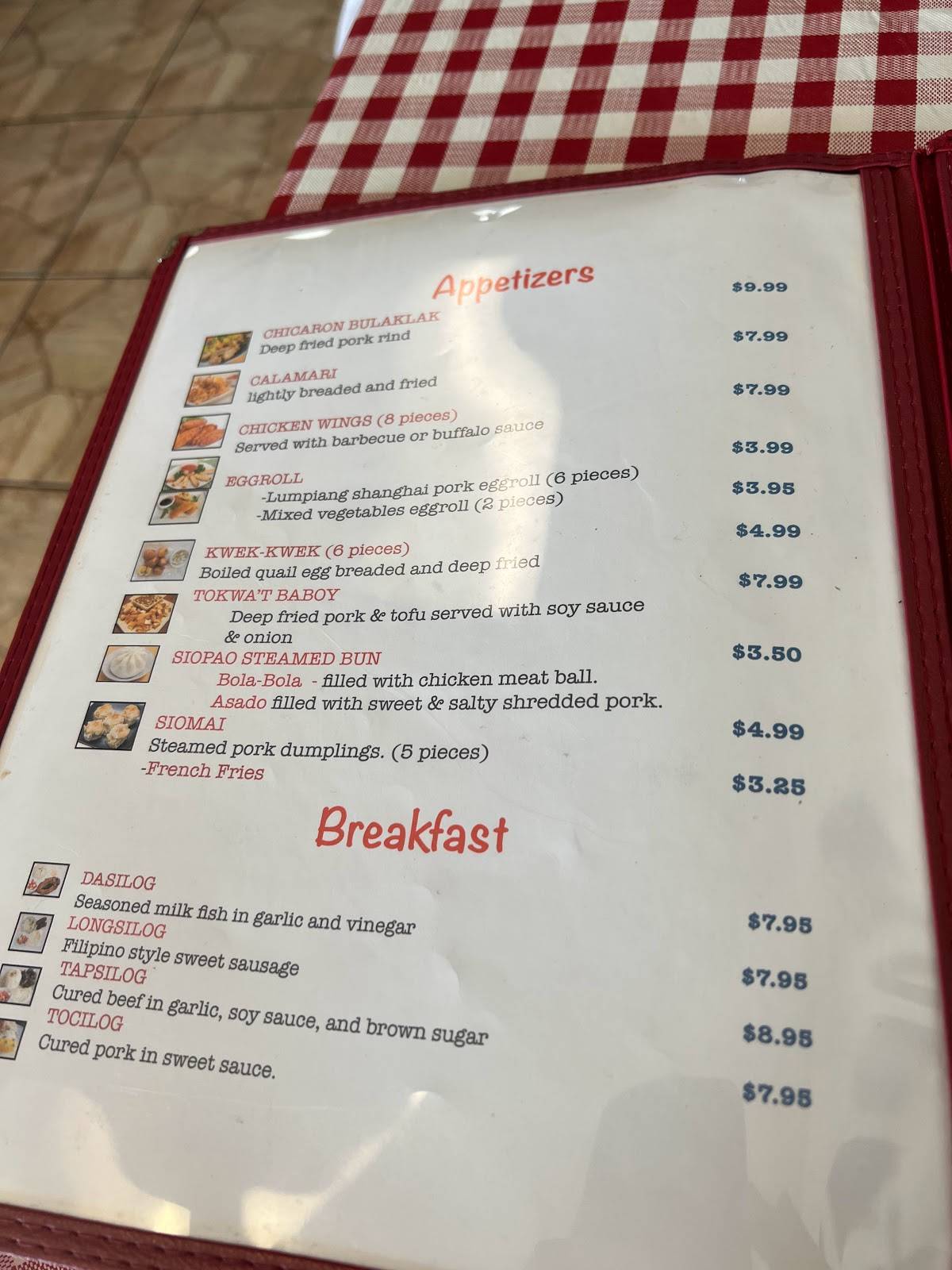Menu at Kabayan Grill Filipino Restaurant, Kissimmee