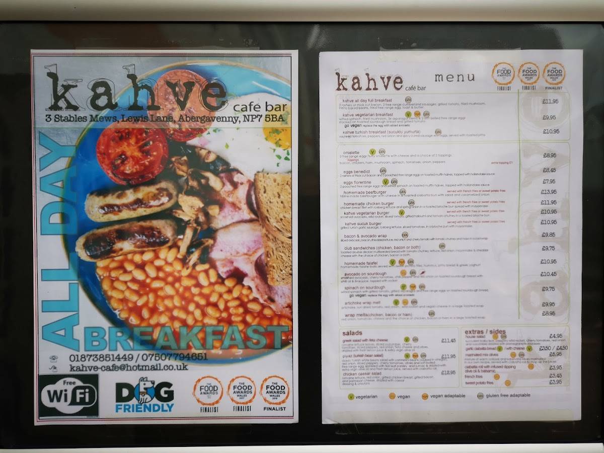 Menu at Kahve Cafe Bar, Abergavenny, 3 The Stables The Mews
