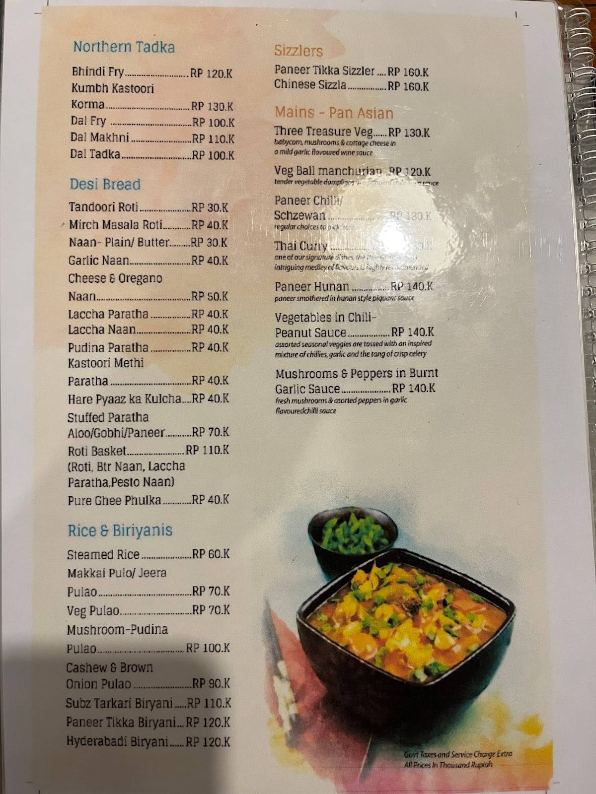 Menu at Kailash Parbat Seminyak restaurant, Mengwi